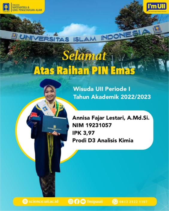Annisa Fajar Lestari Mahasiswi Program Studi D3 Analisis Kimia UII Meraih Penghargaan PIN Emas ...